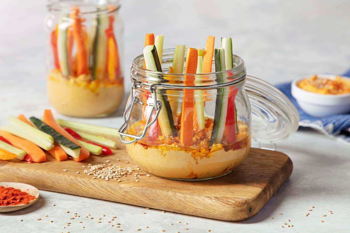 Hummus em potes para levar com legumes | Gallo
